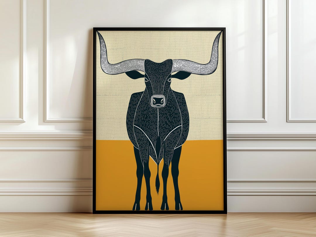 Bold Longhorn Wall Art Print, Orange Printable Wall Art, Texas Longhorn ...
