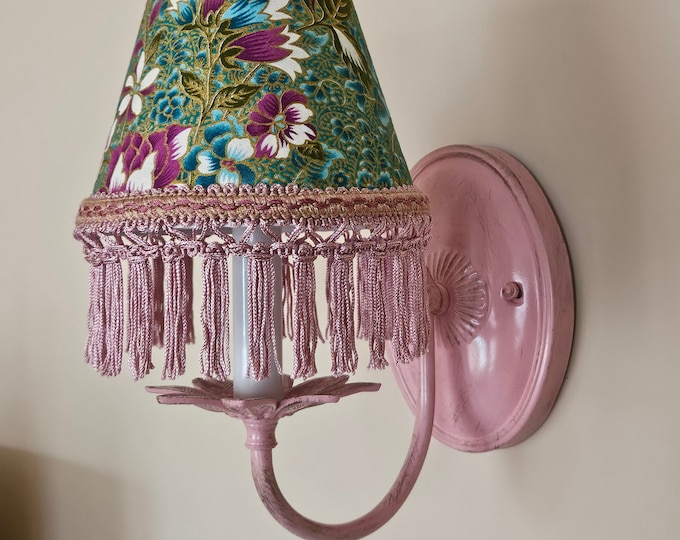 Vintage Pink Wall Sconce With Custom Lampshade Funky Wall Sconce Pink ...