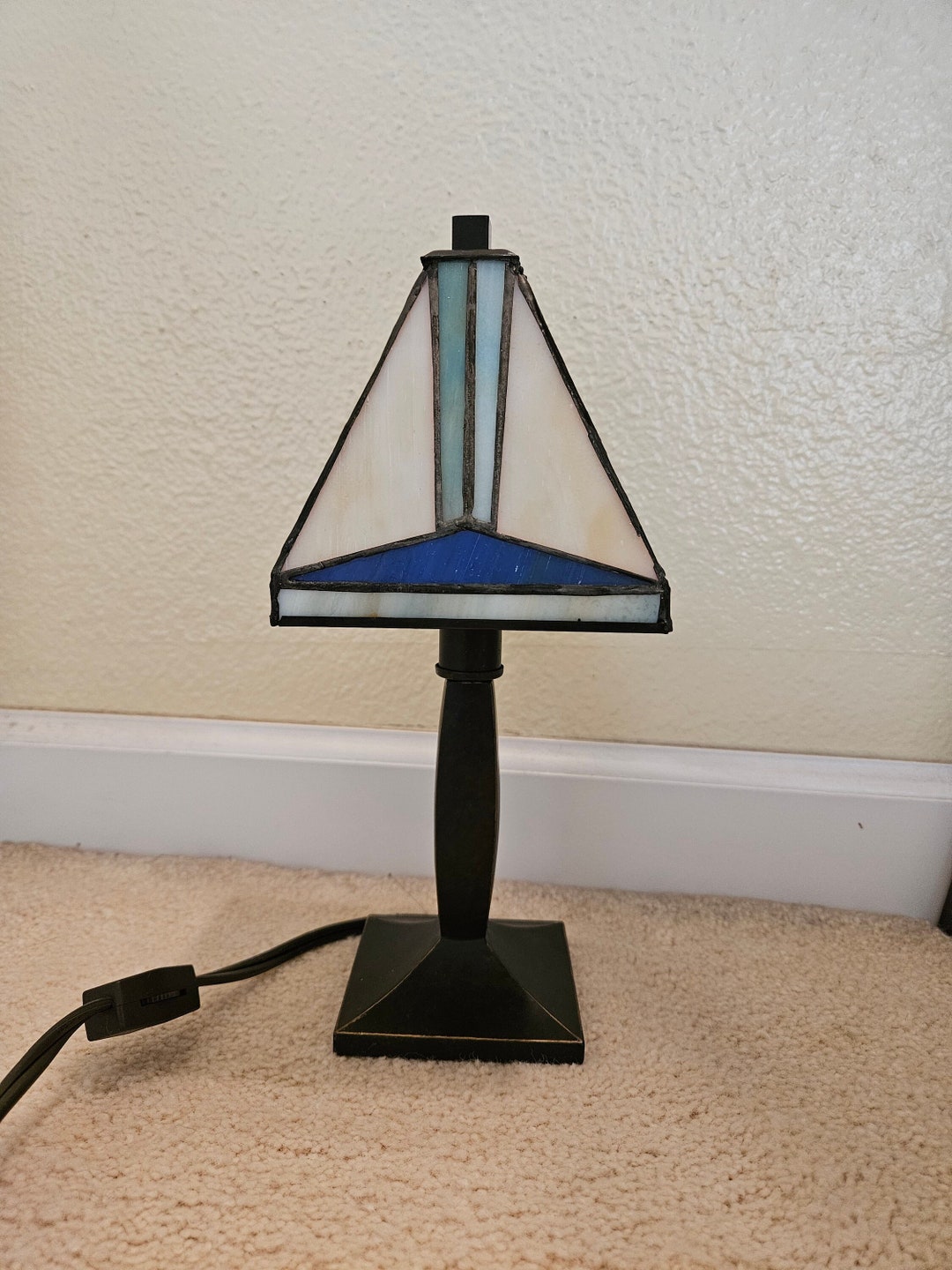 Mini Tiffany Style Lamp, Small Stained Glass Lamp, Blue Stained Glass ...