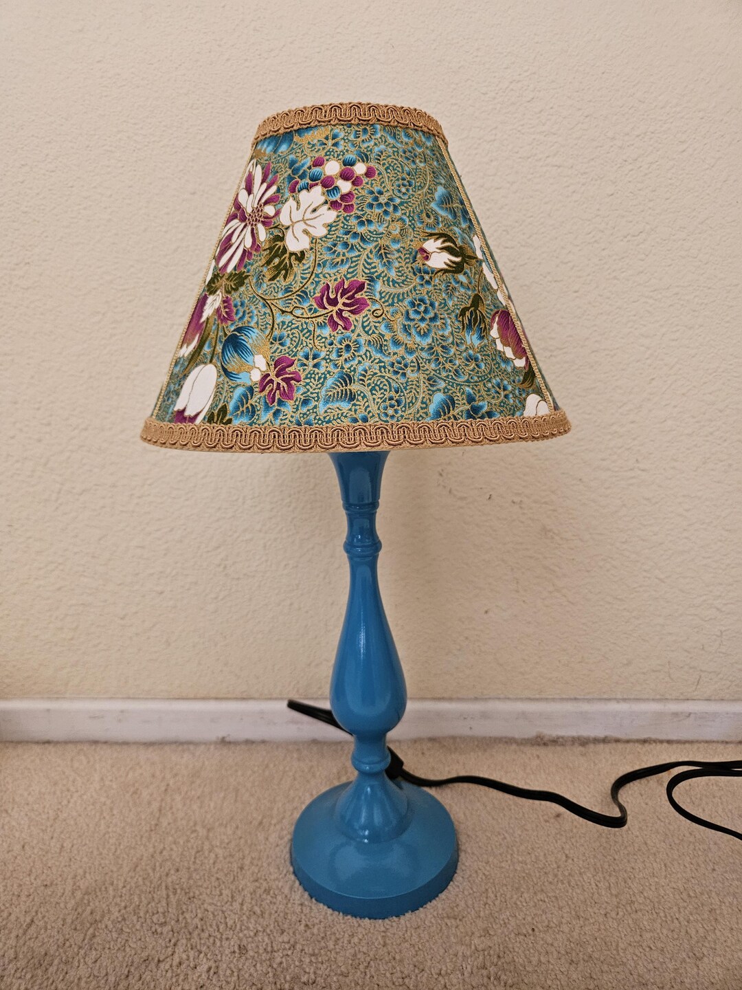 Vintage Blue Table Lamp With Custom Lampshade, Cute Lamp, Colorful Lamp ...