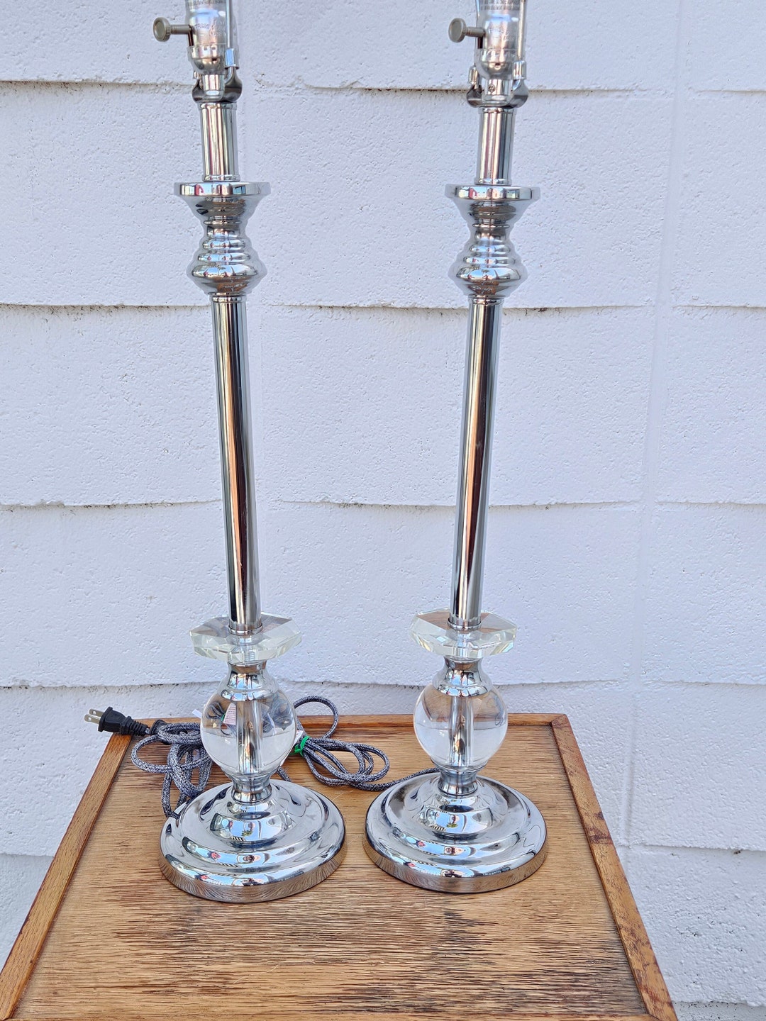Pair of Tall Crystal Candlestick Lamps, Vintage Crystal Lamps, Tall ...