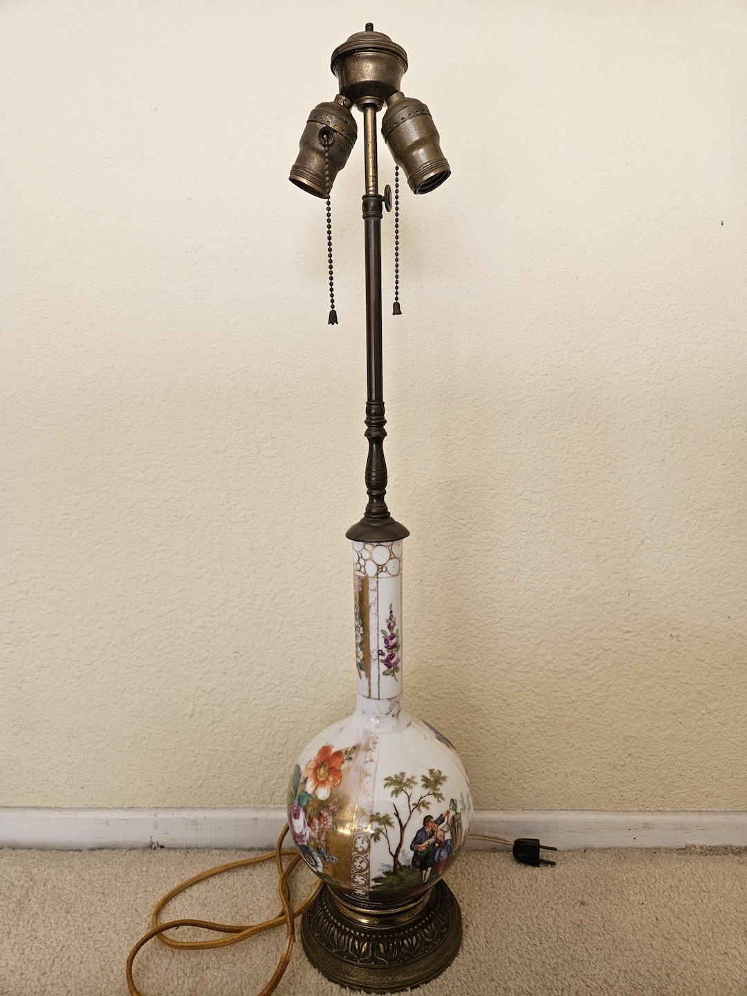 Vintage Hand Painted Porcelain Table Lamp, Floral Decor - Etsy