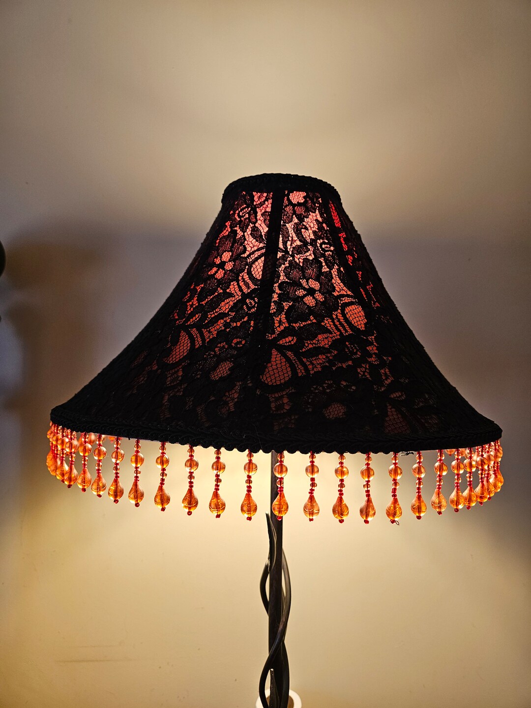Black Lace Lampshade, Vintage Lampshade, Victorian Lampshade, Beaded ...