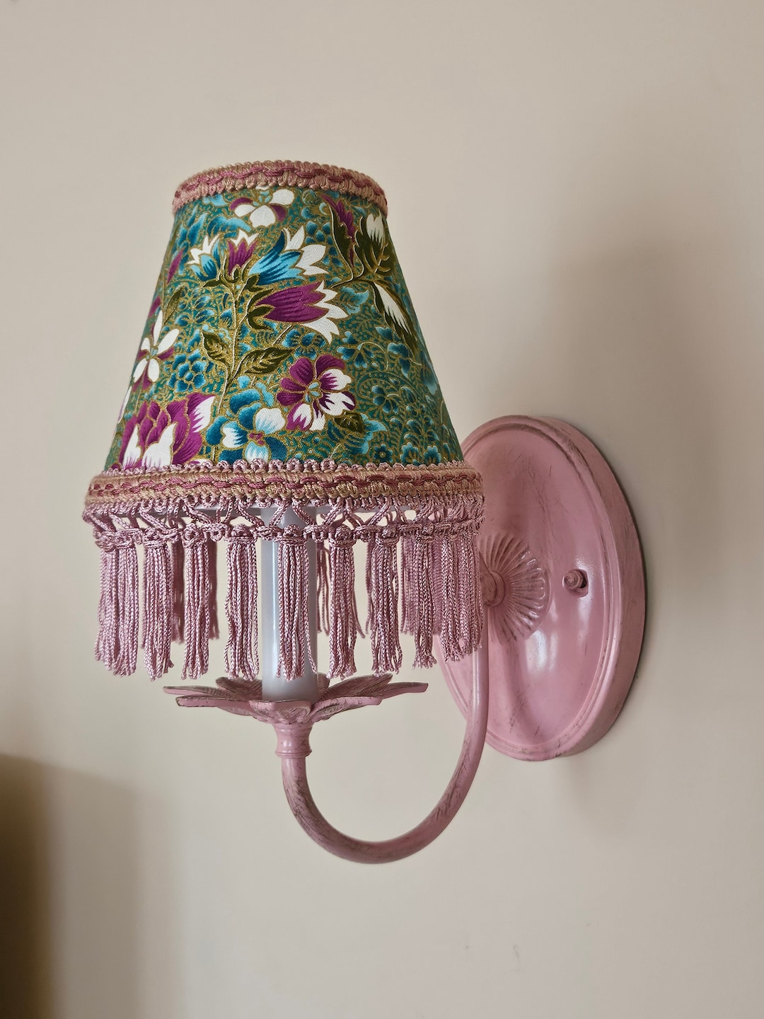 Vintage Pink Wall Sconce With Custom Lampshade Funky Wall Sconce Pink ...