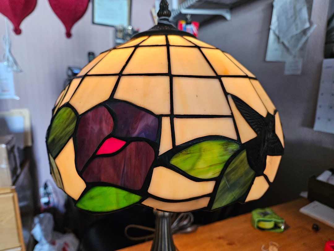 Vintage 12" Tiffany Style Lamp Shade With Flowers and Hummingbirds ...