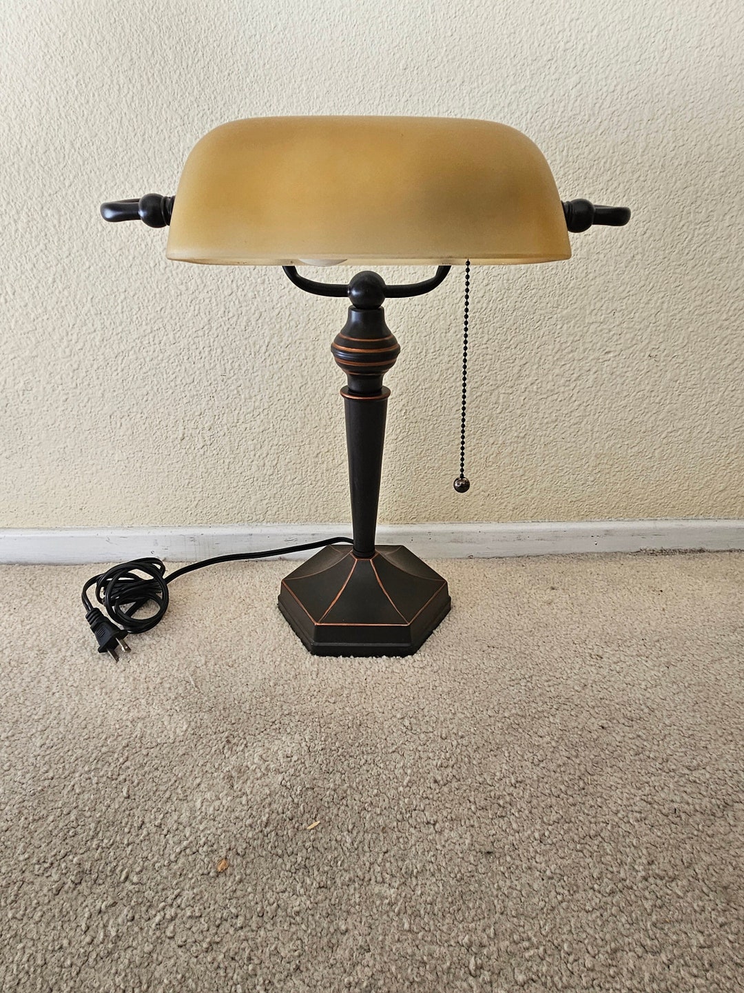 Vintage Banker Lamp, Amber Banker Lamp, Bronze Banker Lamp, Home Decor ...