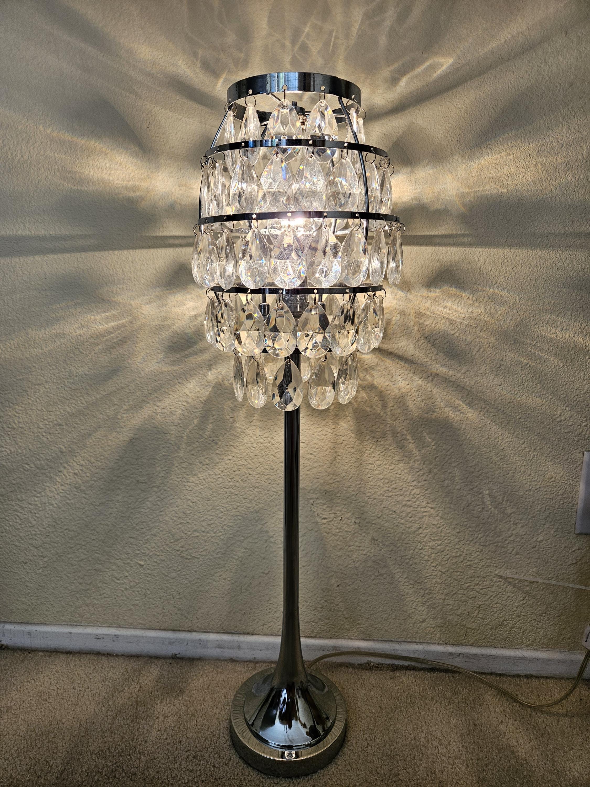Vintage Crystal Lamp, Tall Chrome and Crystal Table Lamp, Home Decor ...