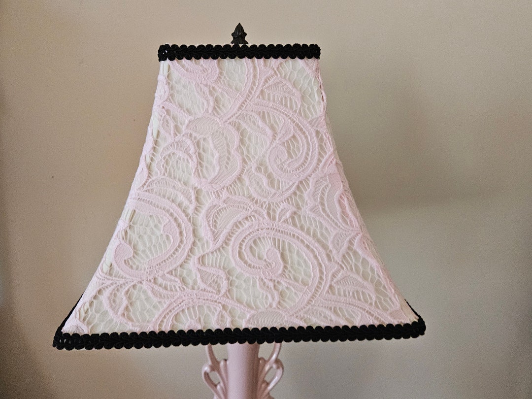 Pink Lace Lampshade,vintage Lampshade Frame Recovered With Pink Lace ...