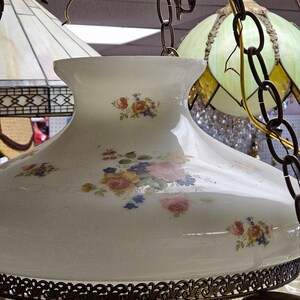 Vintage Hurricane Hanging Light With Hand Painted Glass Shade, Antique ...