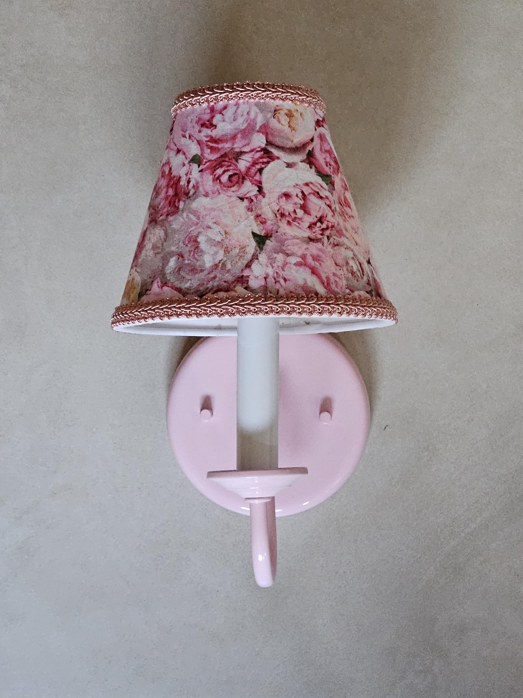Pink Wall Sconce, Shabby Chic Wall Sconce, Pink Sconce With Flowered ...