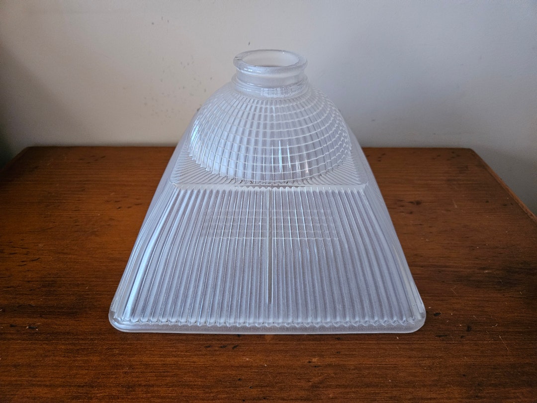 Large Vintage Halophen Glass Shade, Frosted Ribbed Glass Shade ...