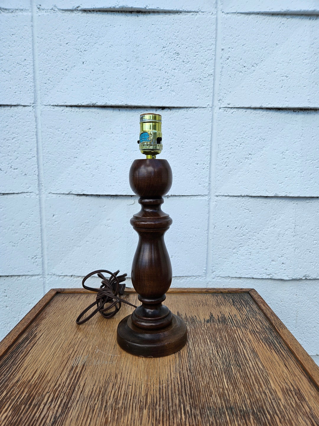 Vintage Wooden Table Lamp, Brown Wood Table Lamp, Rustic Lamp, Country ...