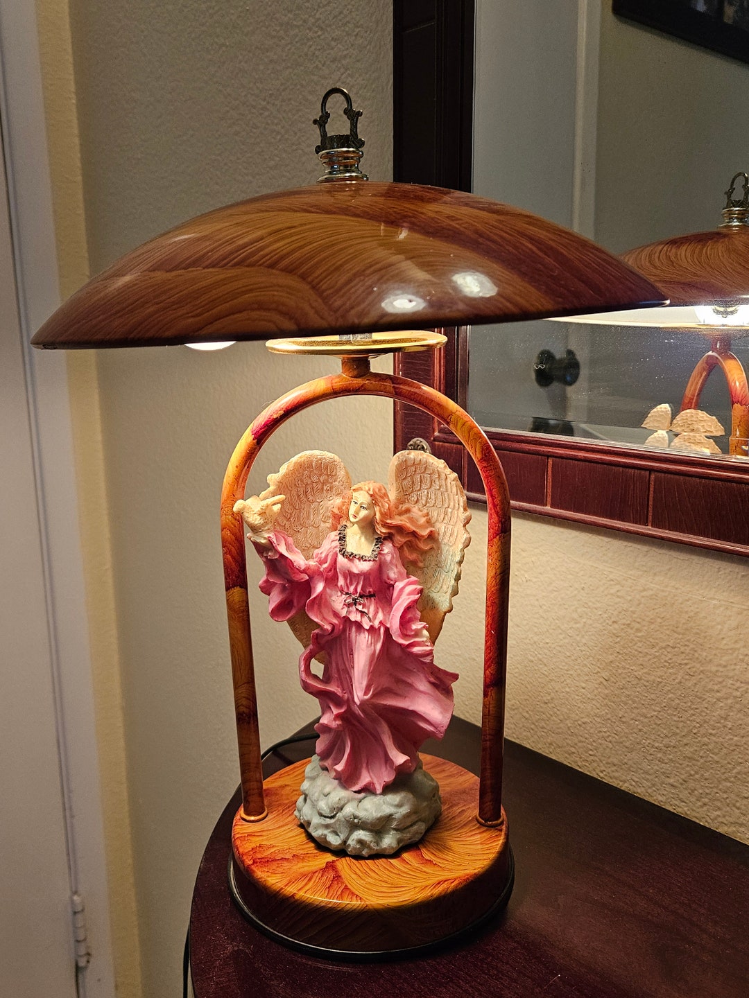 Vintage Angel Figurine Lamp With Metal Shade, Lamp With Angel Figurine ...
