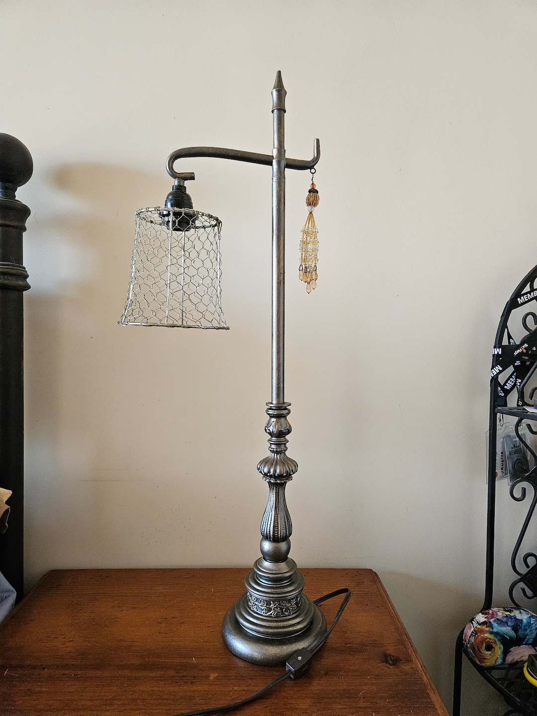 Tall Vintage Lamp With Metal Cage Lampshade, Funky Lamp, off Set Table ...