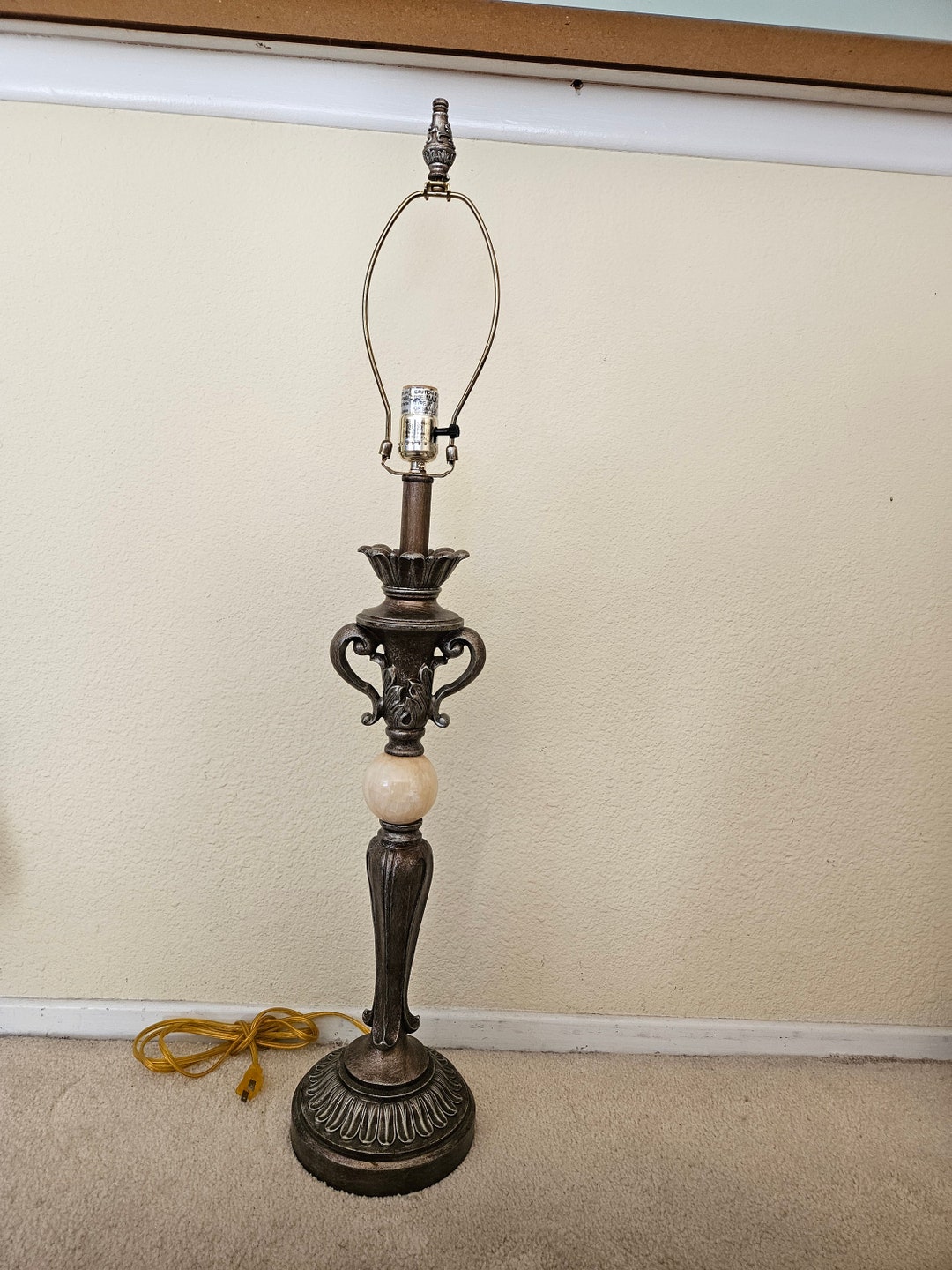 Tall Vintage Resin Lamp With Onyx Accent, Tall Antique Silver Table ...