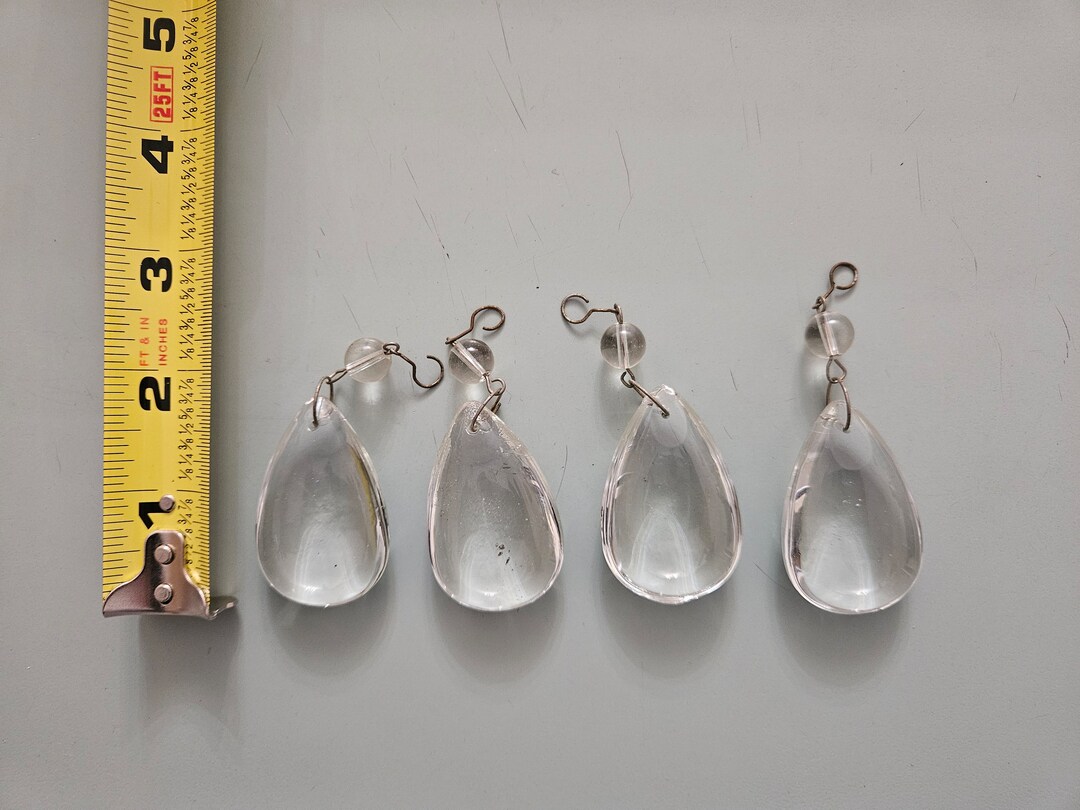 4 Vintage Crystal Drops, Half Pear Crystal Drops, Replacement Crystal ...