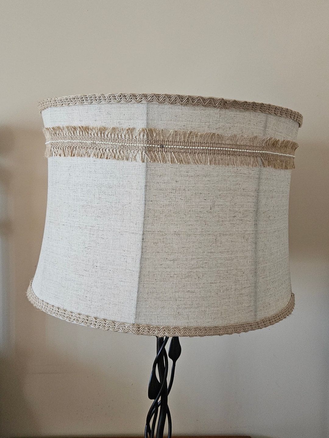 Large Floor Lamp Shade With Silk Lining and Jute Type Trimming, Vintage ...