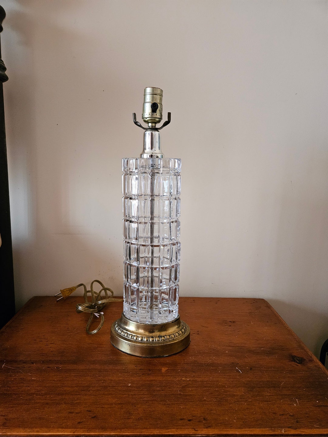 Vintage Glass Crystal Table Lamp, Oval Glass Table Lamp, Traditional ...