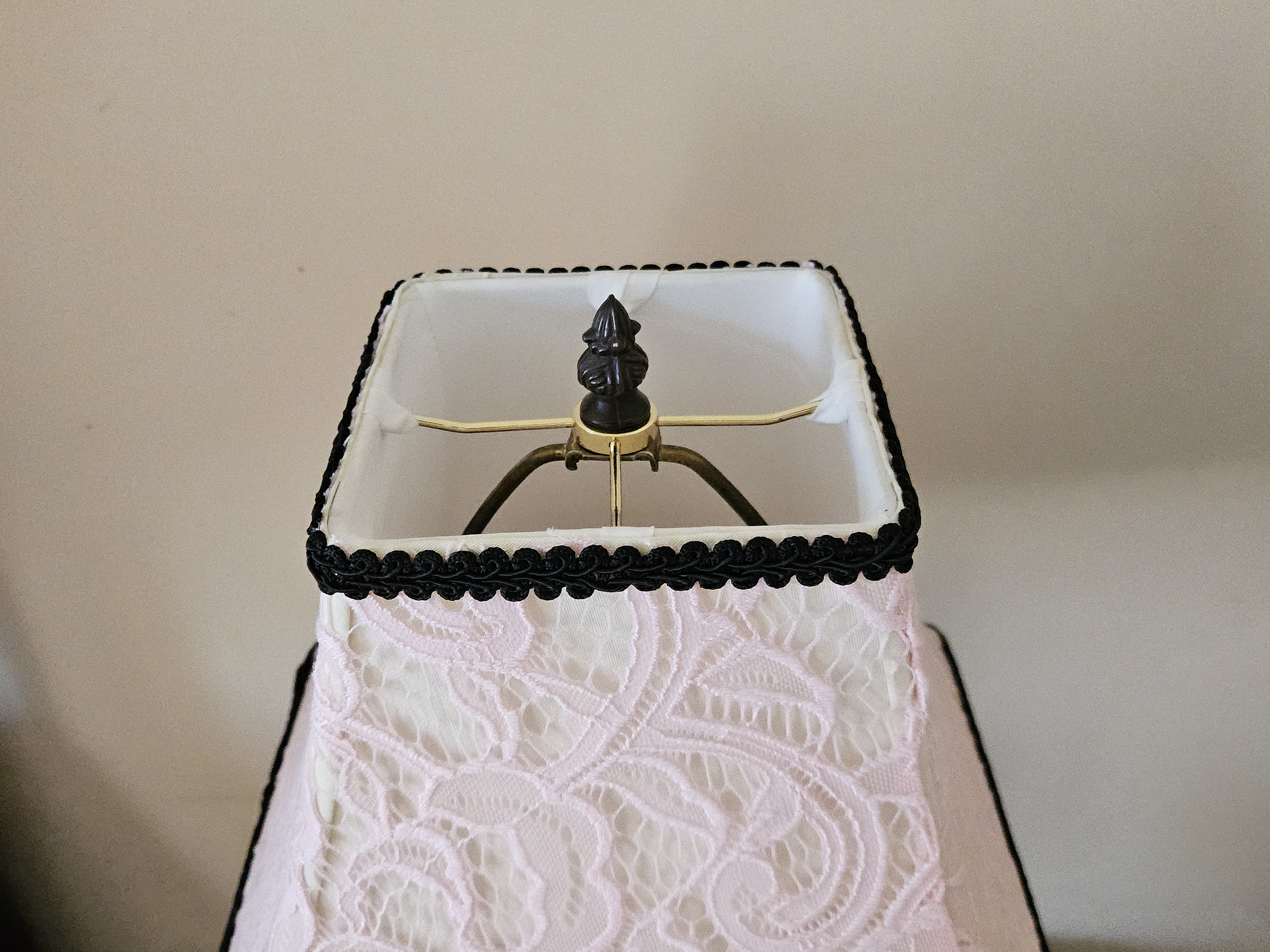 Pink Lace Lampshadevintage Lampshade Frame Recovered With - Etsy