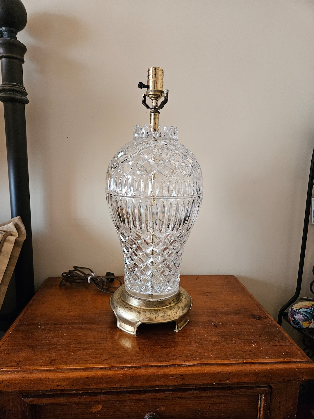 Huge Vintage Glass Crystal Lamp, Large Vintage Crystal Table Lamp ...