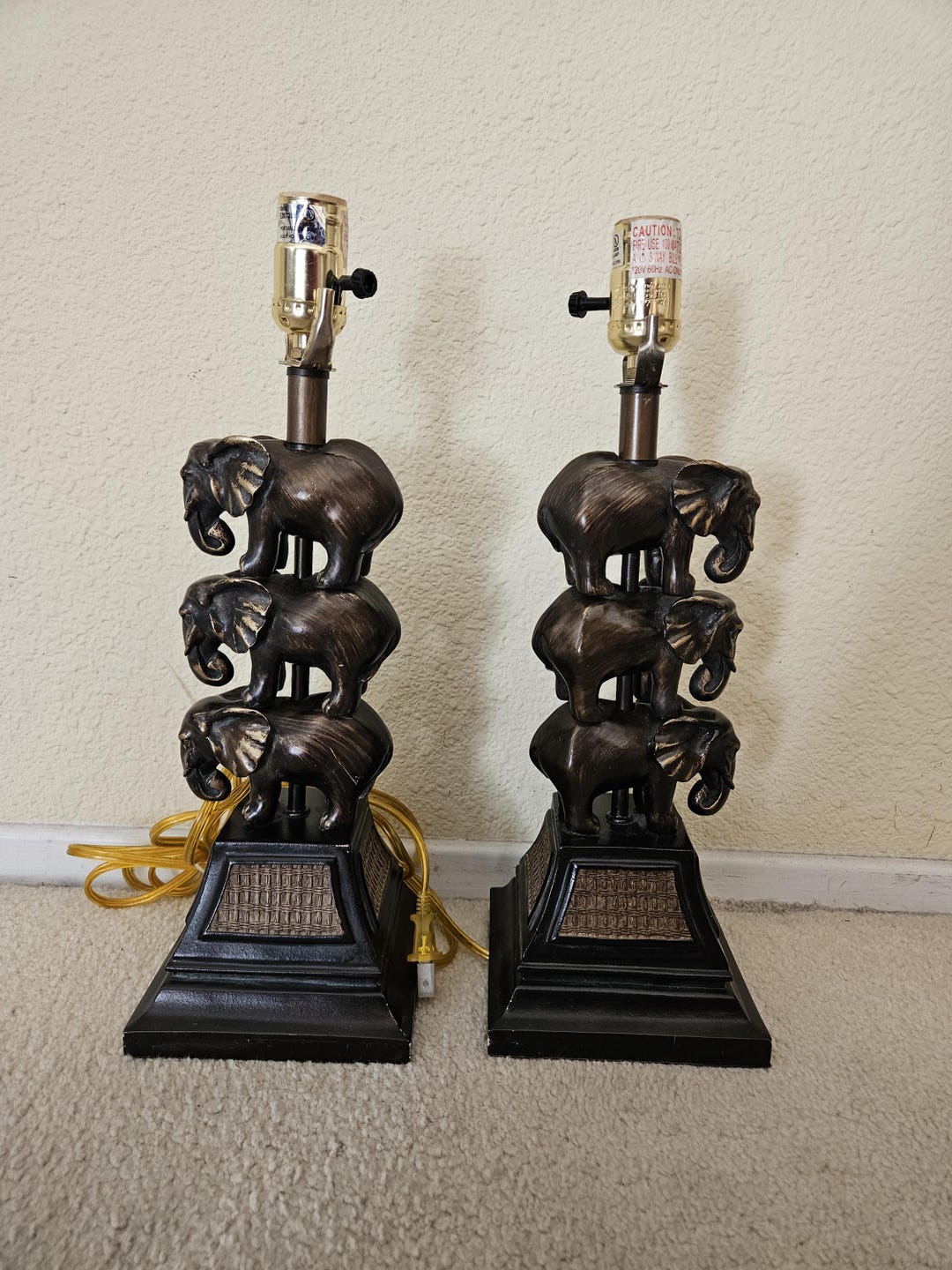 Pair of Elephant Lamps, Vintage Elephant Lamps, Stacked Elephant Lamps ...