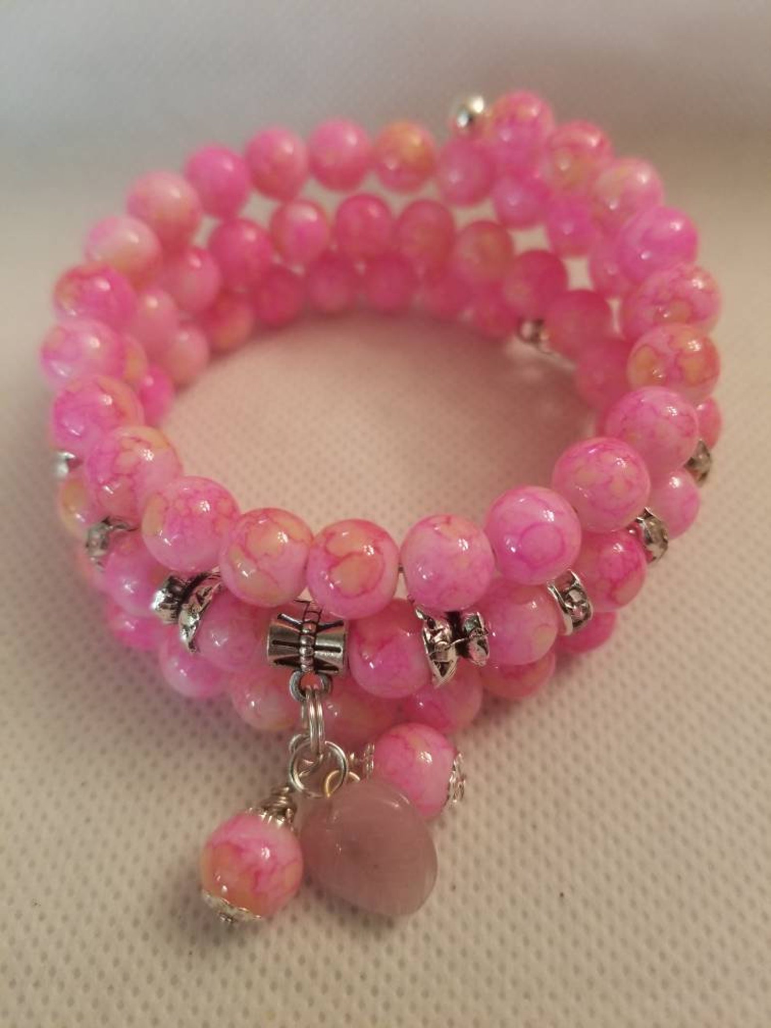 Bubble Gum Pink 8mm Adjustable Beaded Bracelet With 3 - Etsy