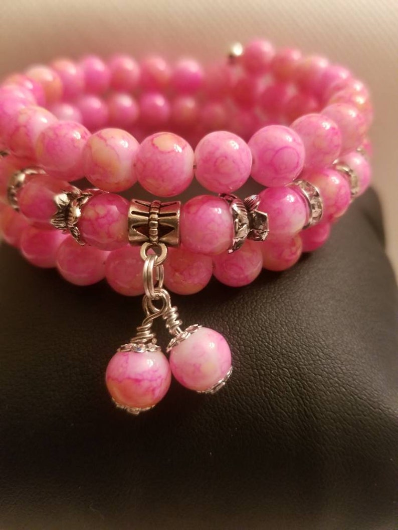 Bubble Gum Pink 8mm Adjustable Beaded Bracelet With 3 - Etsy