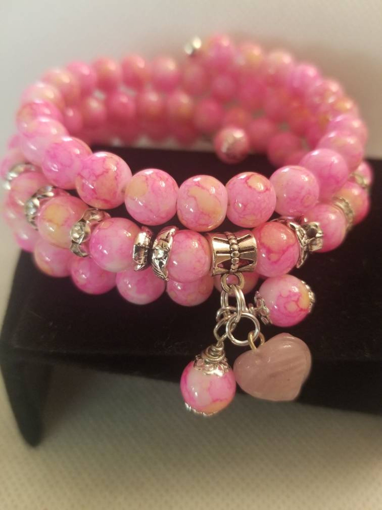 Bubble Gum Pink 8mm Adjustable Beaded Bracelet With 3 - Etsy