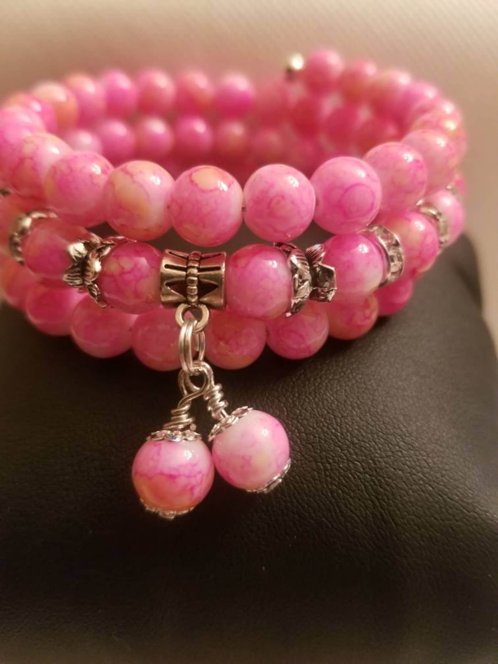 Bubble Gum Pink 8mm Adjustable Beaded Bracelet With 3 - Etsy
