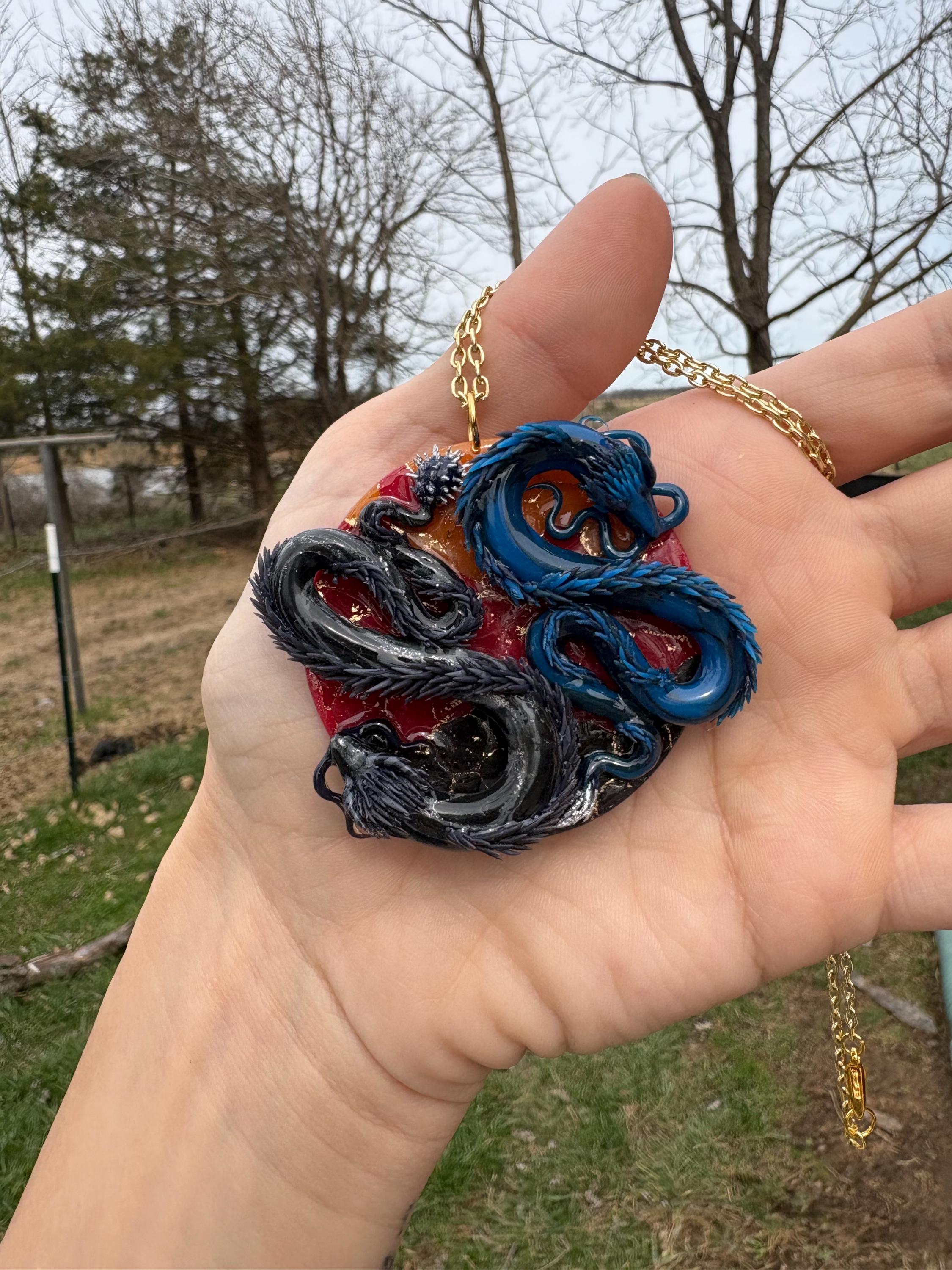 Yin Yang Dragon Pendant – Black Morningstar & Navy Daggertail Mated ...