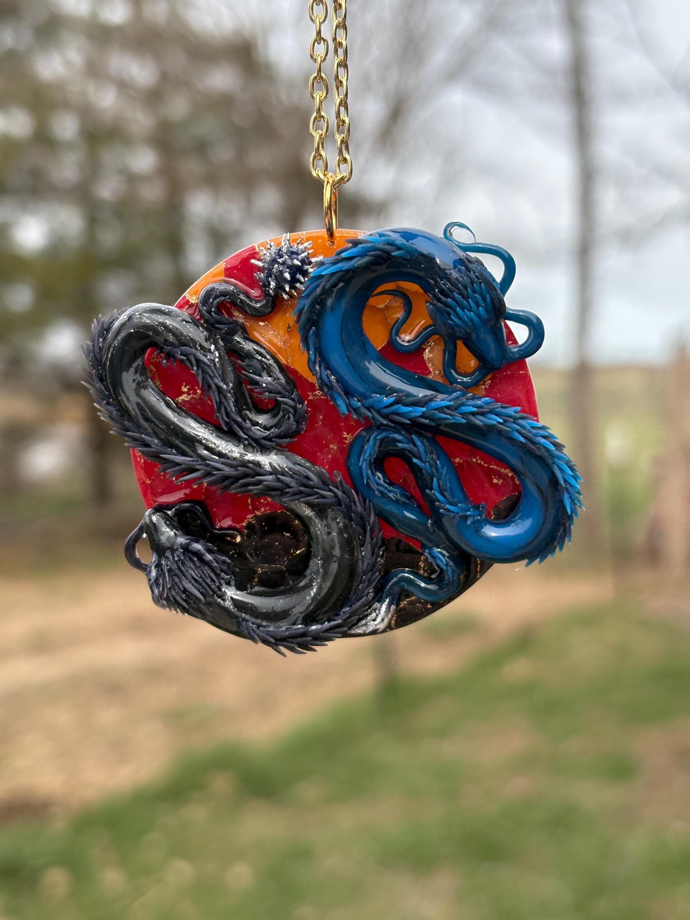 Yin Yang Dragon Pendant – Black Morningstar & Navy Daggertail Mated ...