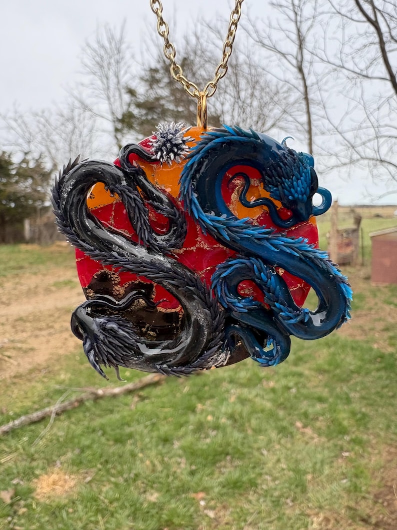Yin Yang Dragon Pendant – Black Morningstar & Navy Daggertail Mated ...