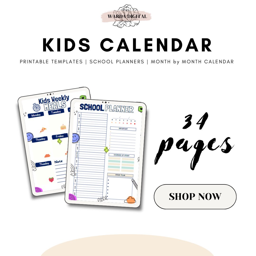 Printable KIDS CALENDAR - Habit Tracker, Monthly, Weekly and Daily ...