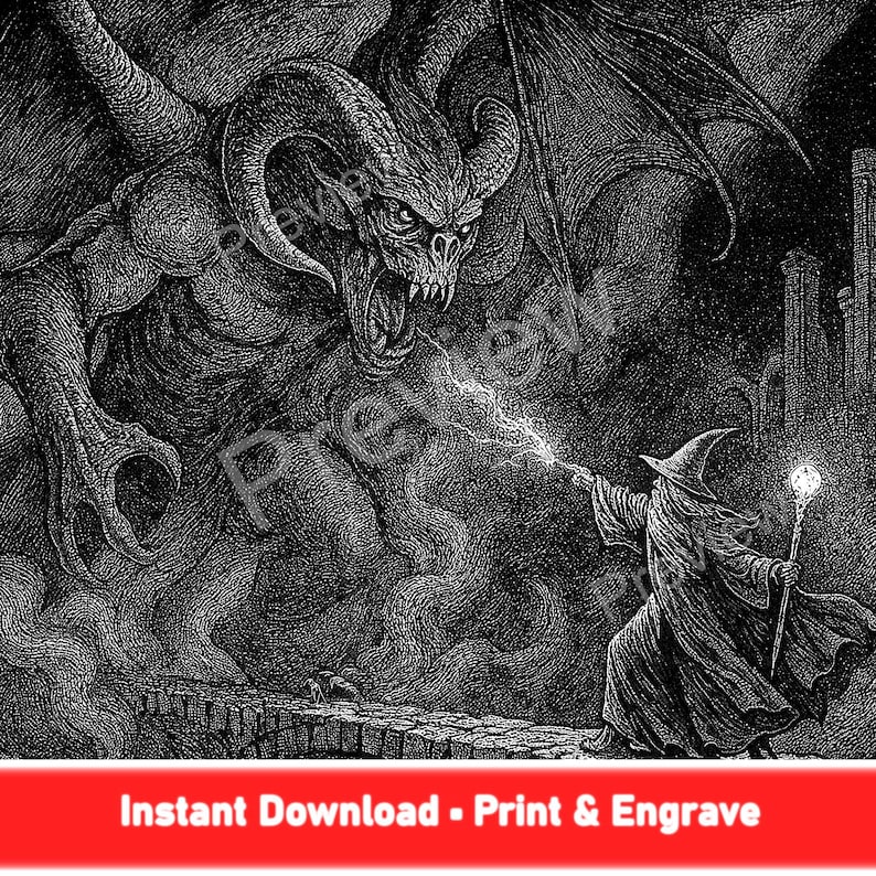 Wizard Vs Demonic Beast Engraving Art | Fantasy, Laser Ready Png, Cnc ...