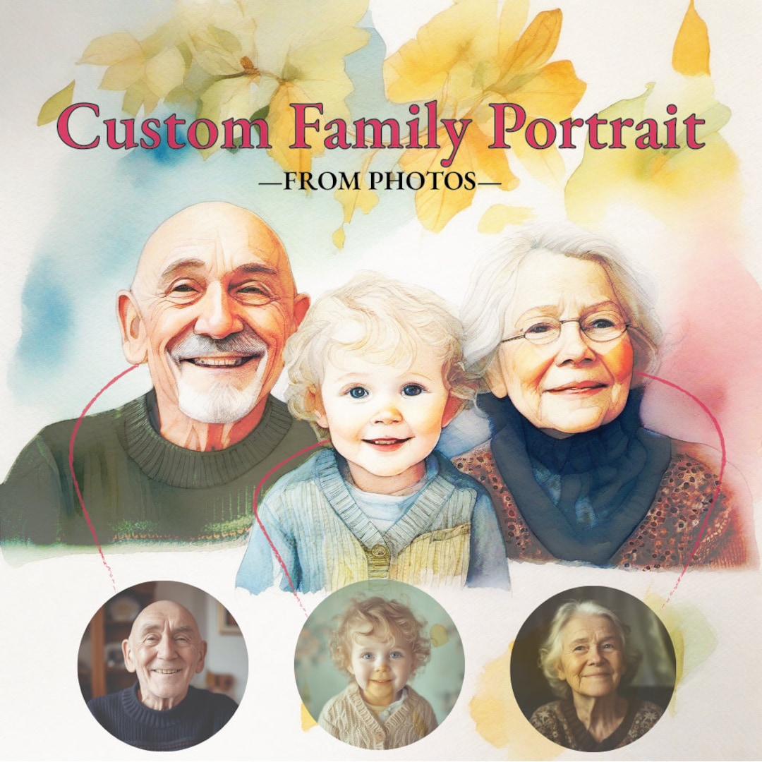 Custom Composite Family Portrait Digital Watercolor-style Sketch - Etsy