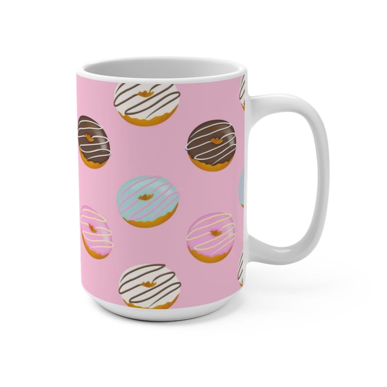 Donut Coffee Mug Ceramic 15 oz Cute Pink Donut Design | Etsy
