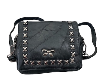 Black Leather Studded Shoulder Purse - Etsy