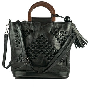 Black Leather Studded Shoulder Purse - Etsy