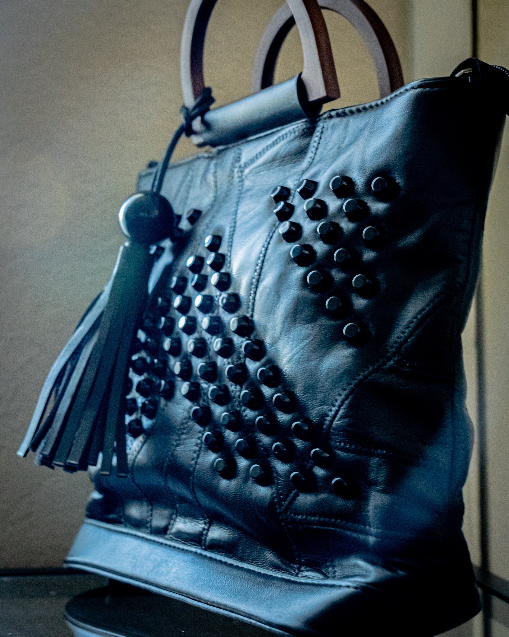 Black Leather Studded Shoulder Purse - Etsy