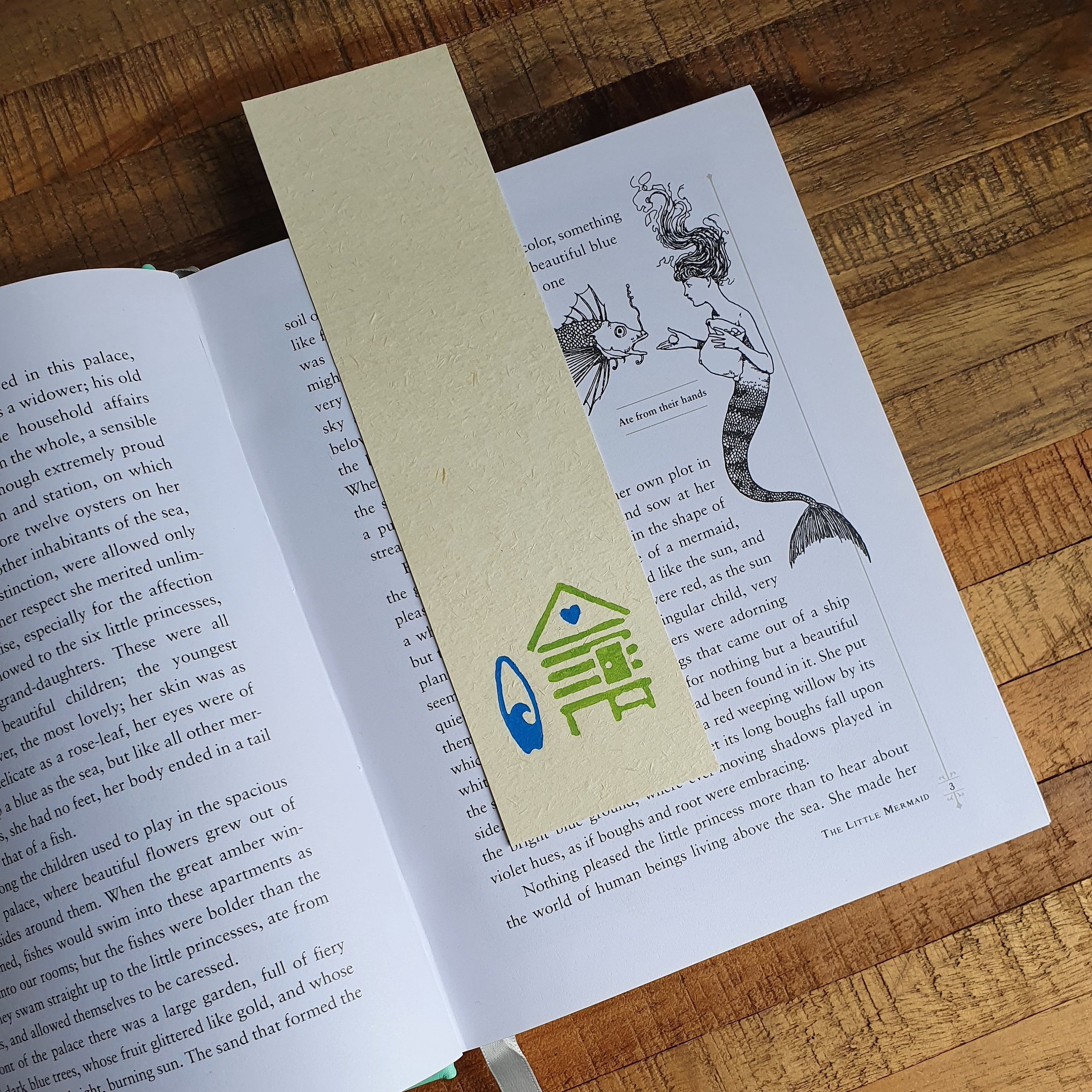 Lino Print Beach Hut and Surfboard Bookmark 55 X 200 Mm Linocut Hand ...