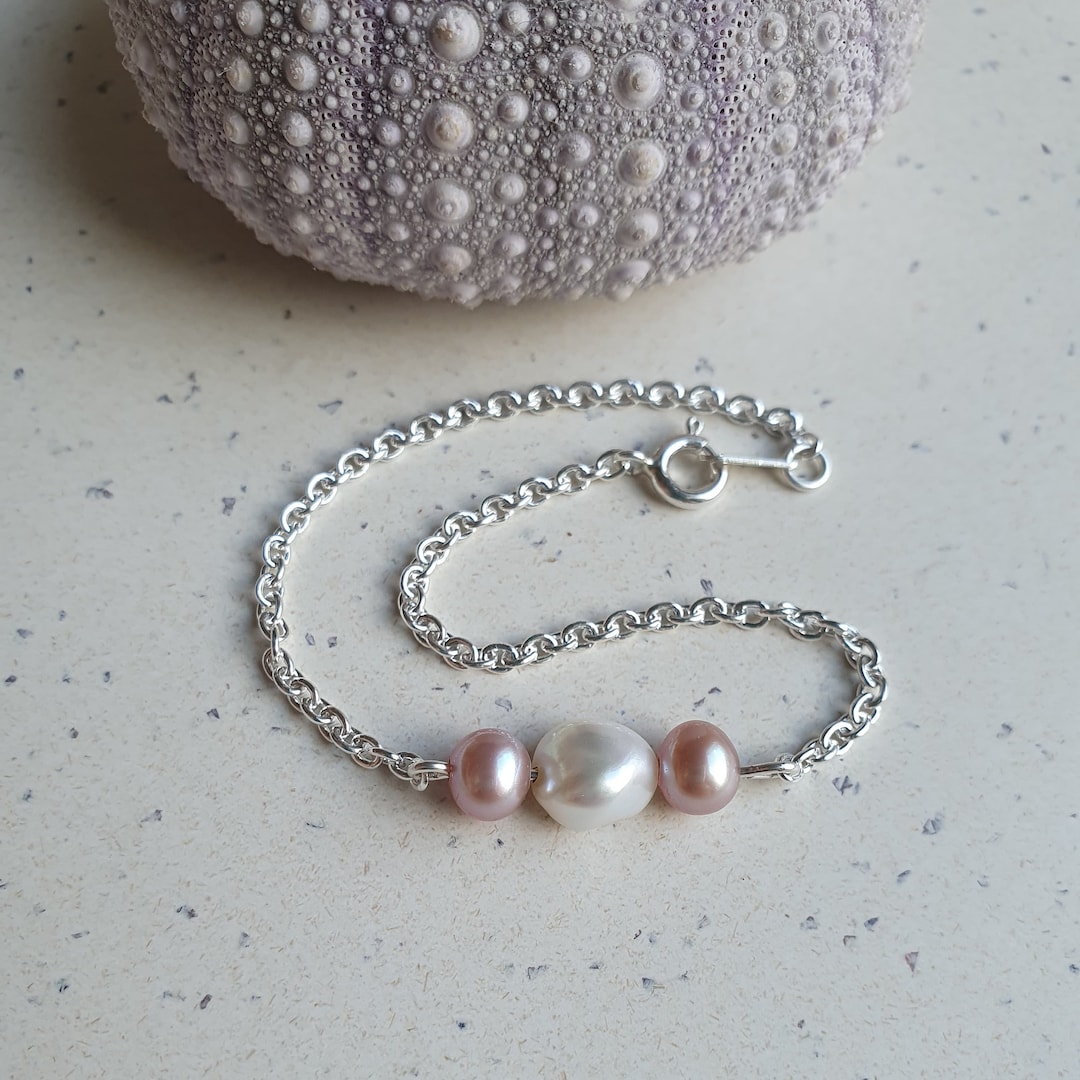 Genuine Freshwater Pearl Stack Bar Bracelet Sterling Silver White ...