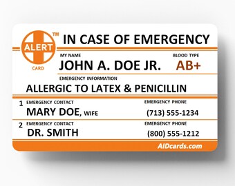 In Case of Emergency Card - Etsy