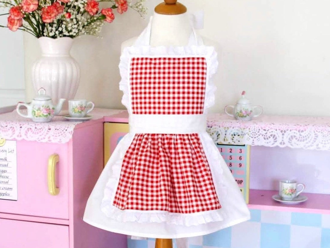 Girls Apron Christmas Apron Red Plaid Apron Kids Apron Red - Etsy