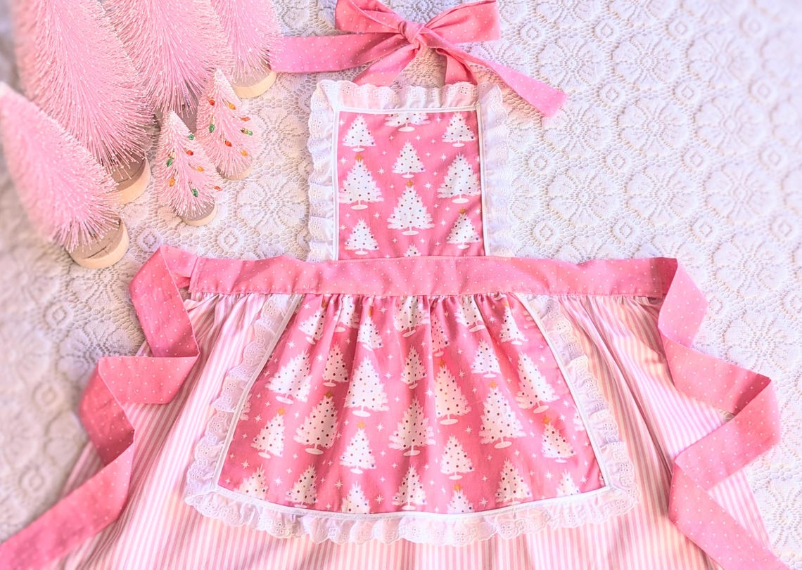 Pink Christmas Tree Apron: Cotton Holiday Baking Apron - Etsy