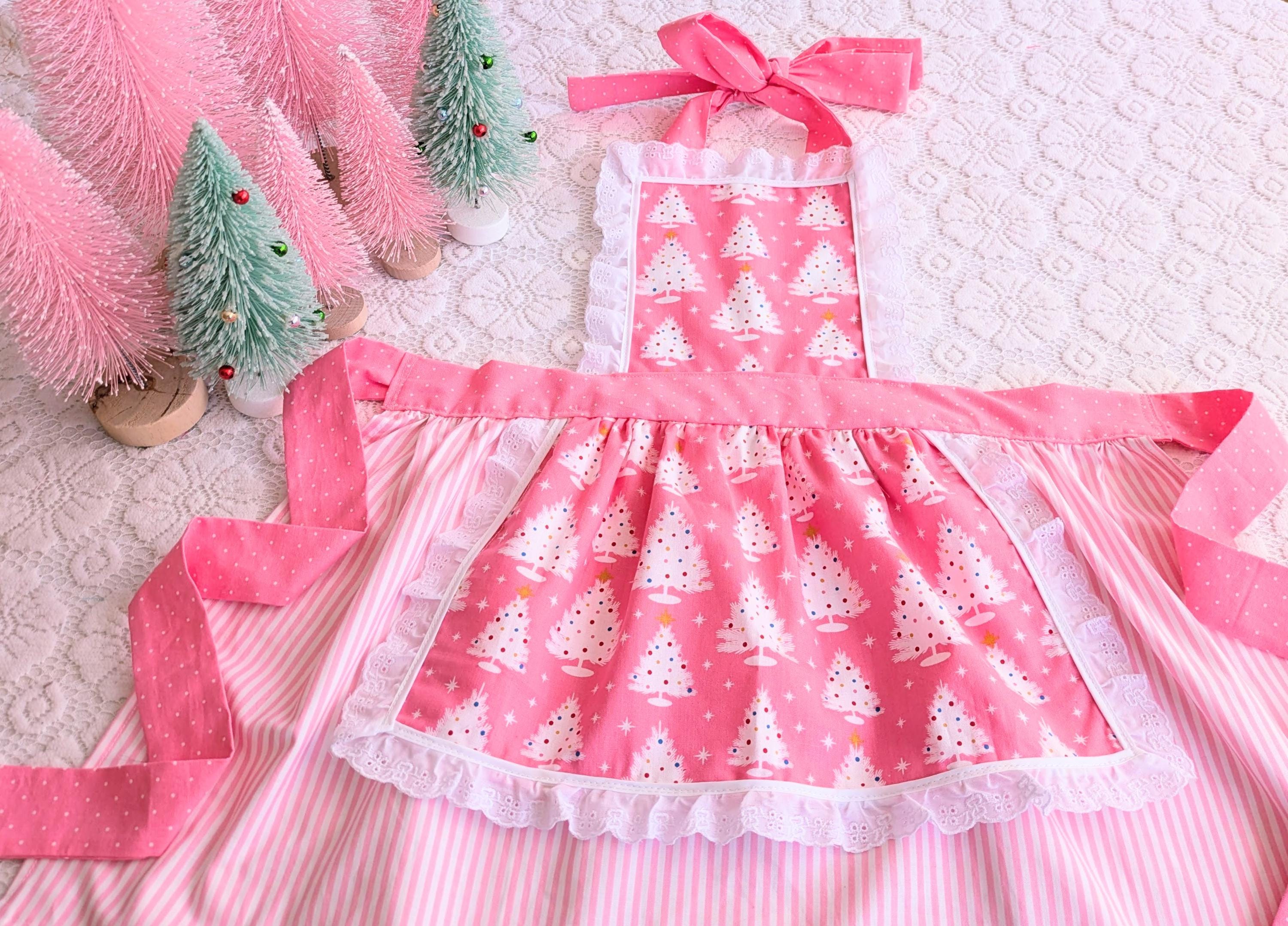 Pink Christmas Tree Apron: Cotton Holiday Baking Apron - Etsy