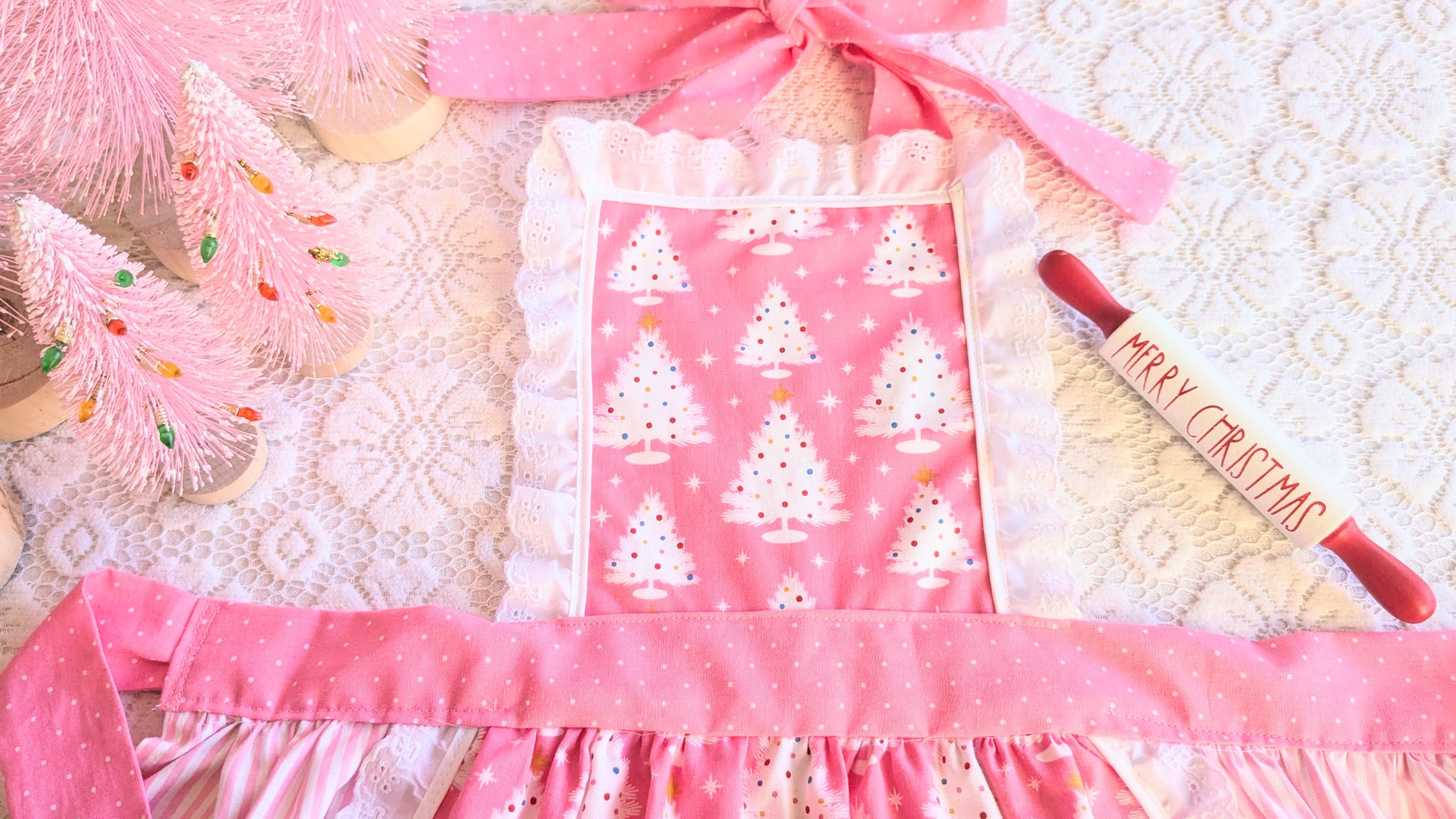 Pink Christmas Tree Apron: Cotton Holiday Baking Apron - Etsy
