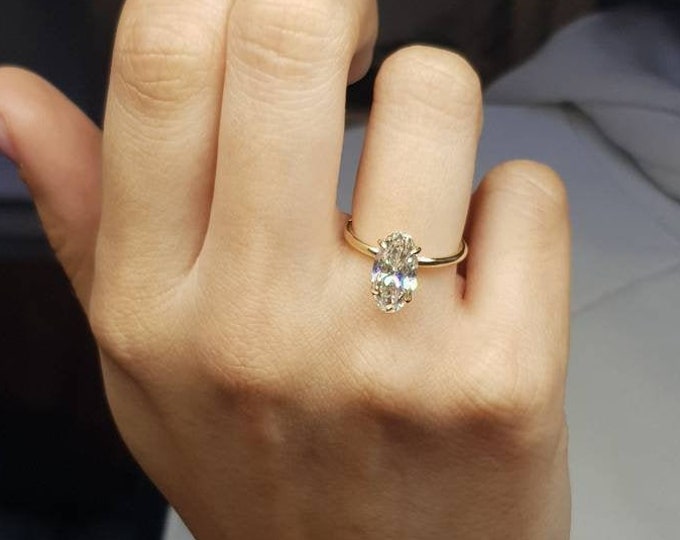 Moval Diamond Engagement Ring 1.50 Carat Lab Grown Diamond - Etsy