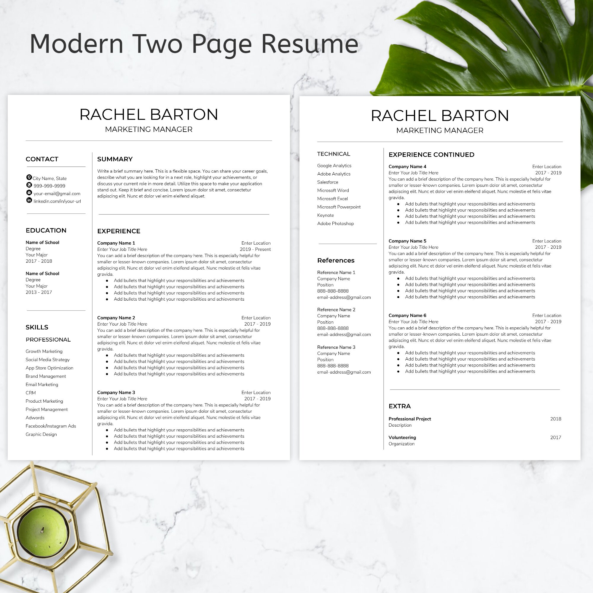 Modern Resume Template Google Docs / Functional Resume / Clean Resume ...