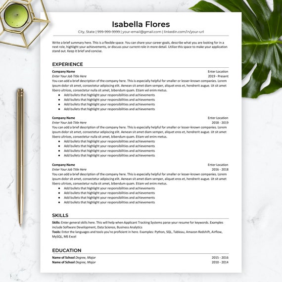 Professional Resume Template Google Docs / Functional Resume / | Etsy