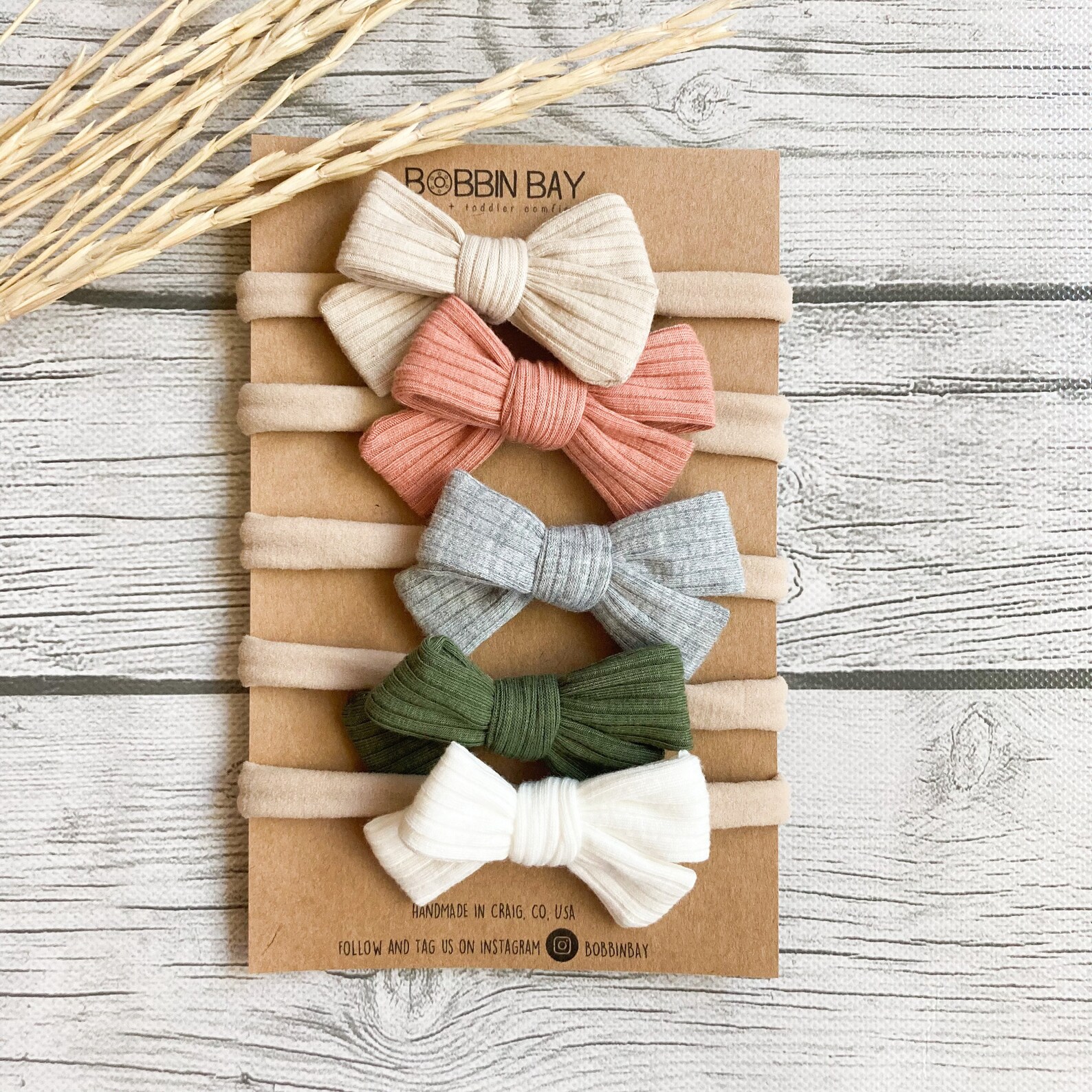 Teeny Ribbed Bow | 2.5”| Peach Olive Oatmeal White Grey | Nylon ...